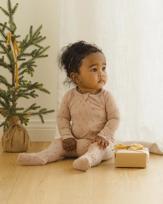Quincy Mae | Candy Cane Bamboo Zip Footie – Floral Harvest